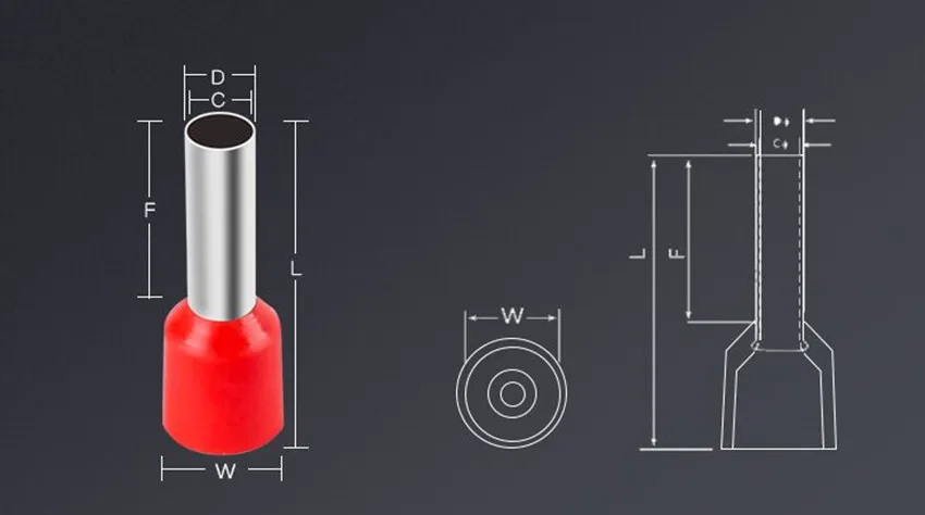 1000pcs/lot E2518 Bootlace Cooper Ferrules Kit Set Wire Copper Crimp ...