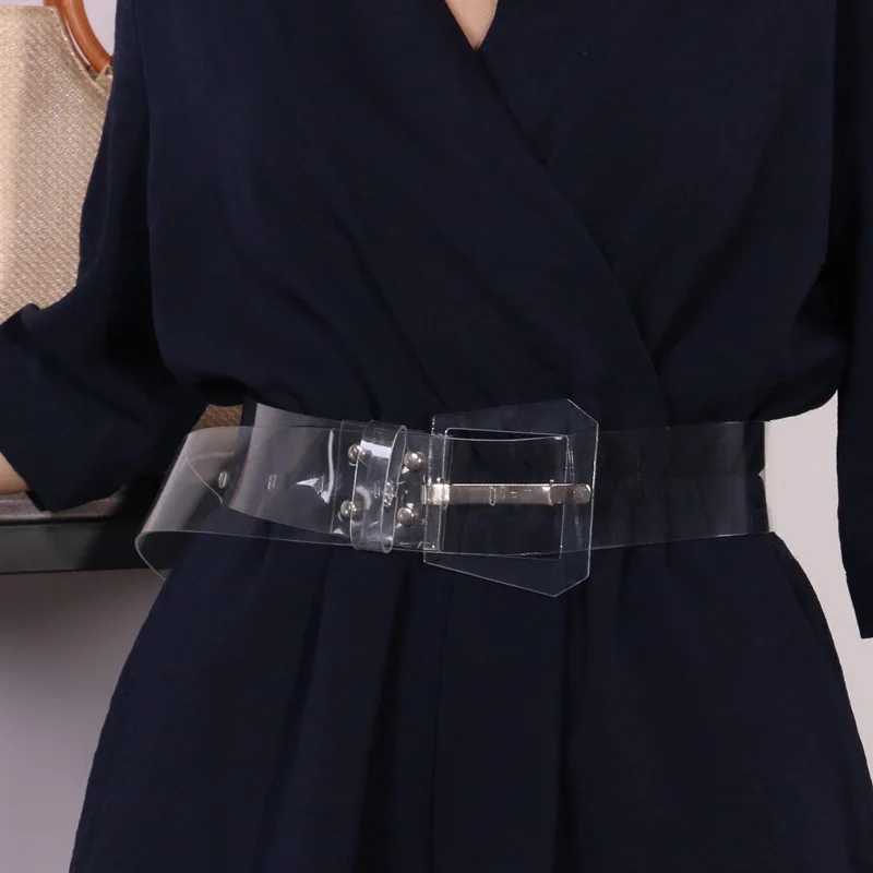 New Fashion Transparent Belts Women Pvc Wide Waist Belt Big Pink ...