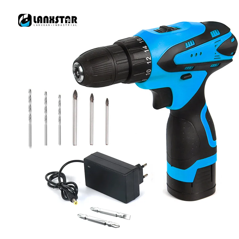 Lanxstar Cordless Electric Drill Two Speed Rechargeable Lithium Battery