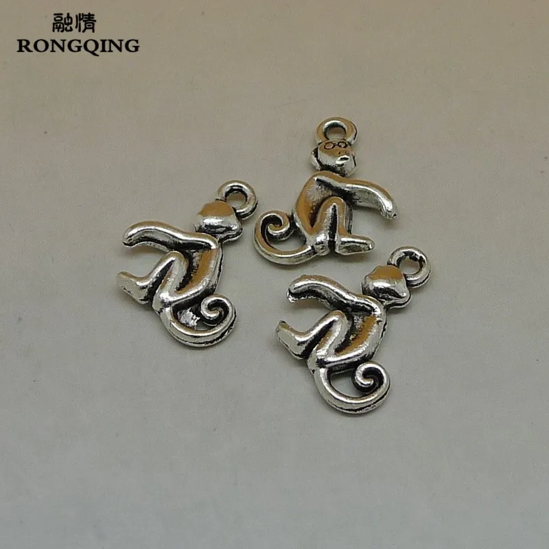 RONGQING 100pcs/lot Tibetan Silver Little Cartoon Monkey Charms 18x14mm ...