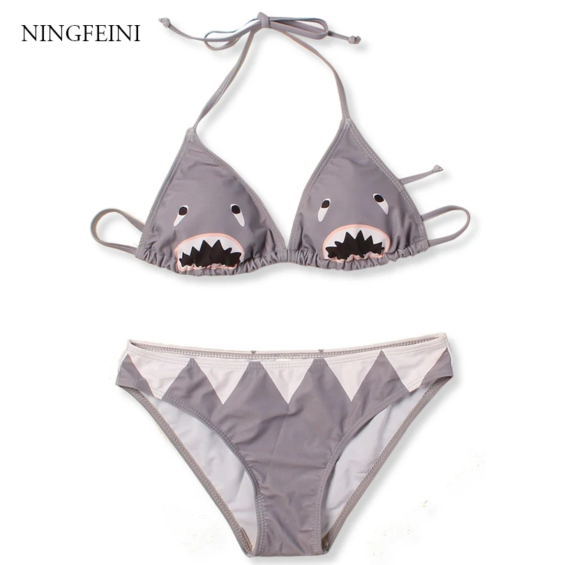 NINGFEINI 2017 New Bikinis Set Cute Cartoon Sharks Print Halter Top ...