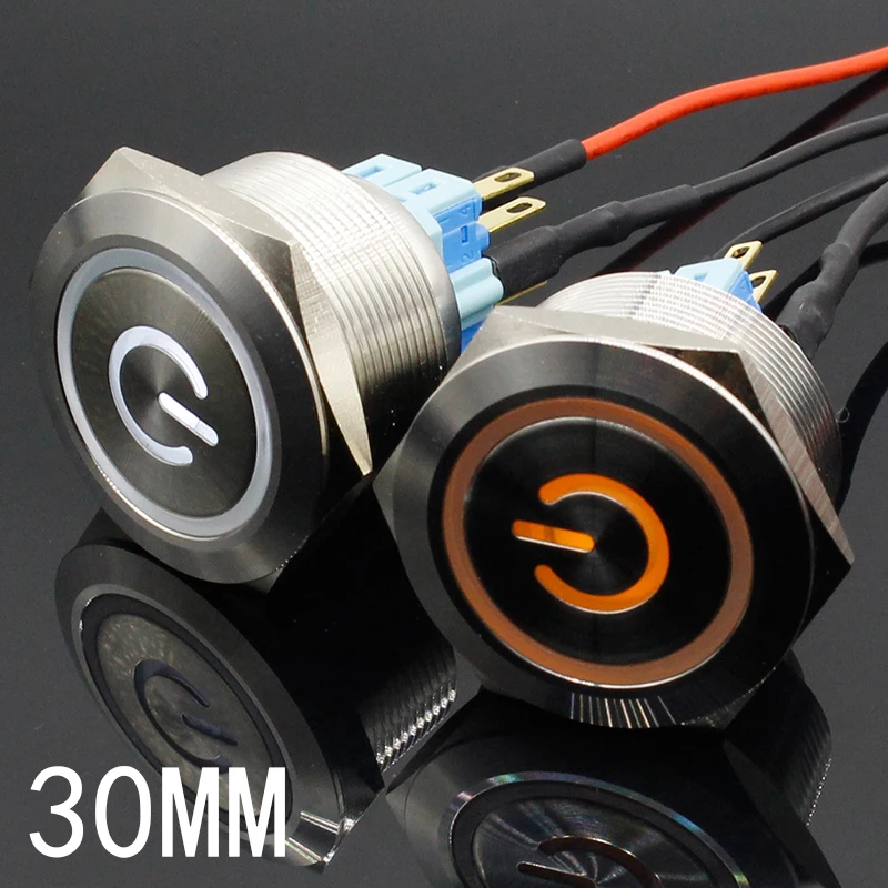 Interruptor de botón LED de Metal y acero inoxidable para coche, pulsador impermeable momentáneo ...