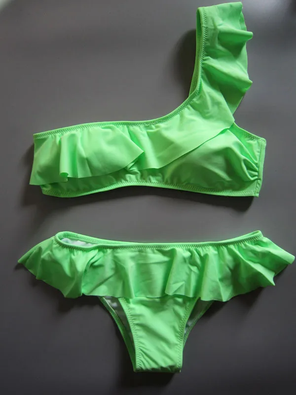 Bright vibrant beach bikini sexy Candy colored swimsuit single shoulder ...