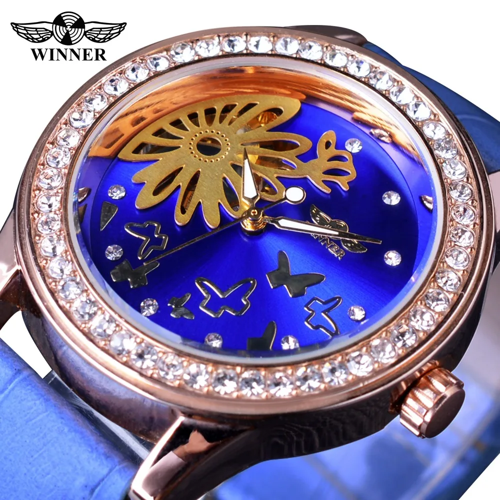 Winner 2017 Blue Butterfly Design Rhinestone Stone Female Dress Clock ...