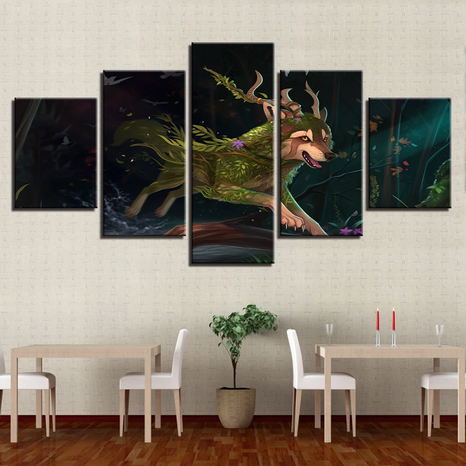 Canvas Printed Painting Home Decor 5 Pieces Furry Wolf Animals Pictures ...