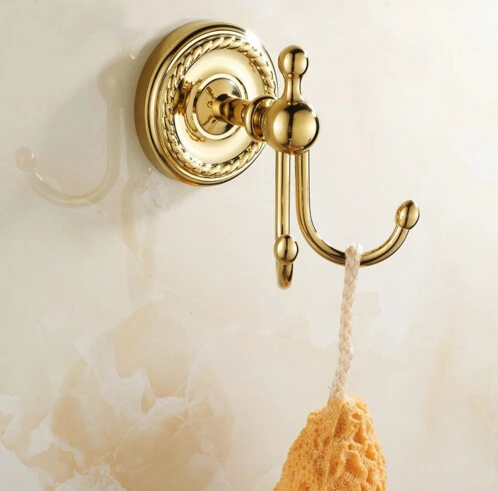 High Quality Gold double hooks Solid Brass Towel Hooks Wall Mounted ...