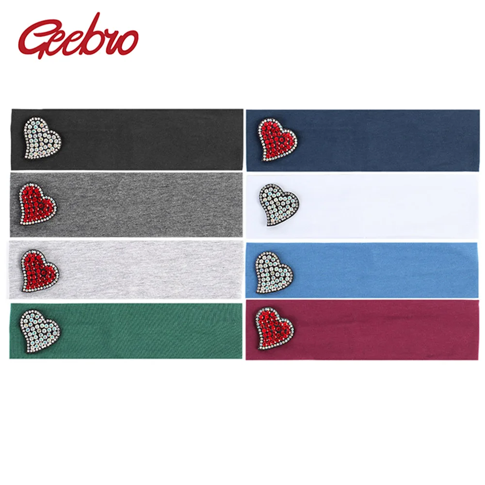 Geebro Girls Headbands Cute Heart Rhinestones Head Band For Girl
