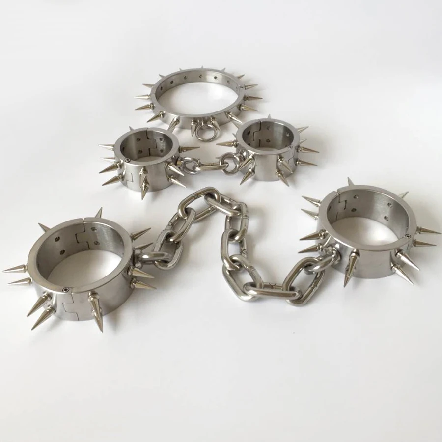 3pcs/set Hand Cuffs Leg Irons Neck Collar Stainless Steel Bondage ...