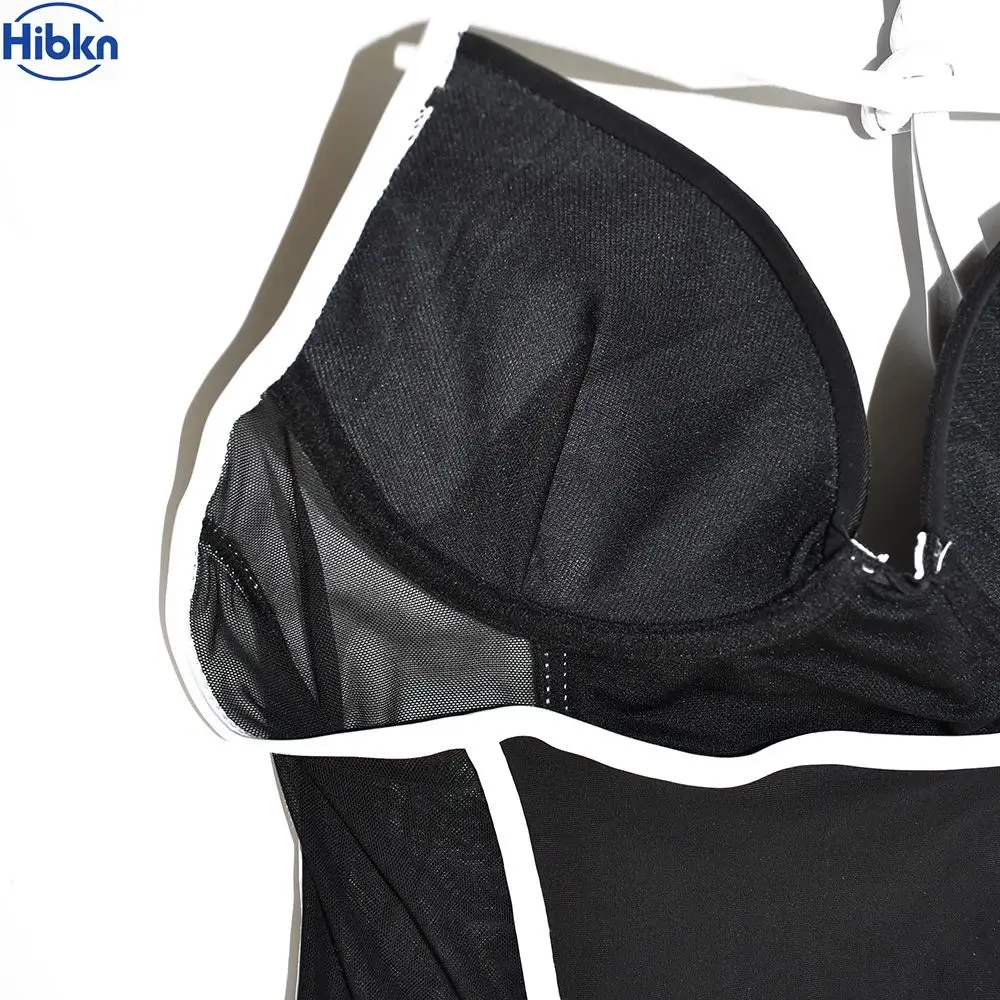 Hibkn one piece swimsuit push up mesh swimsuit sexy monokini black ...