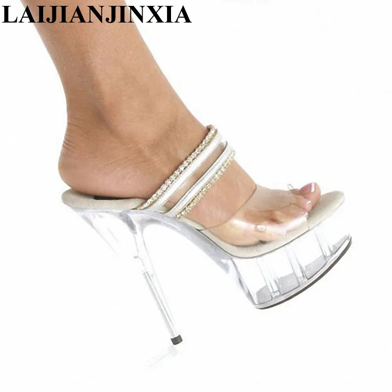 LAIJIANJINXIA-Sexy-Clear-Pvc-Women-Slippers-15Cm-Plastic-High-Heels ...