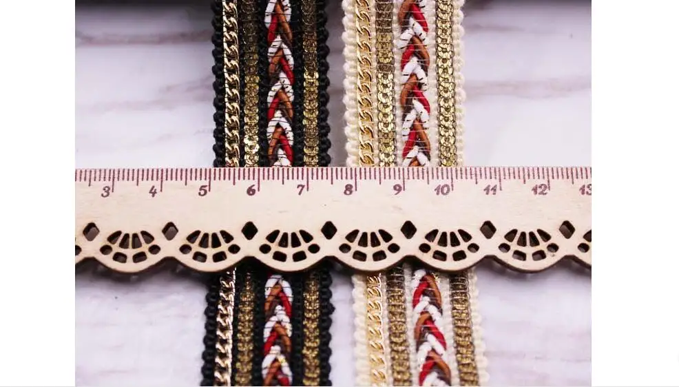 1yard Gold Silver Beaded Chain Lace Trims Ribbon Vintage Fabric ...