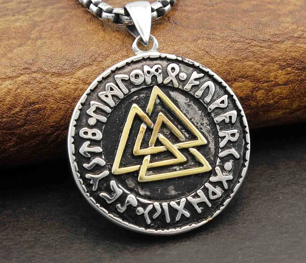 Mens Valknut Warrior's Knot Valkyrie Viking Rune Runic Pendant Necklace ...