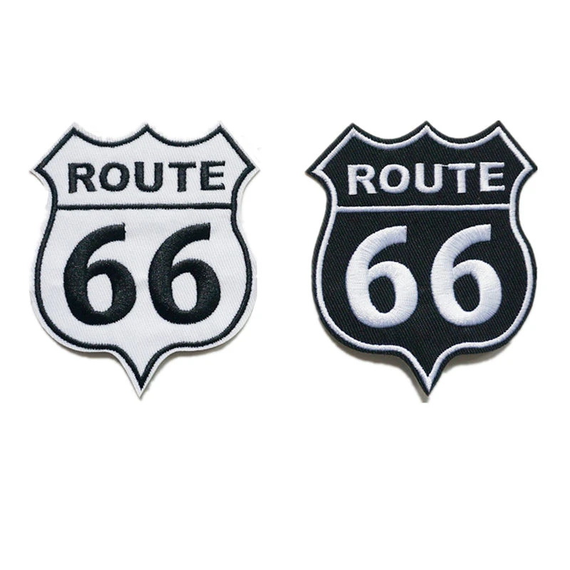Embroidery Letters Patches Route 66 Sew Iron On Black White Emblem ...