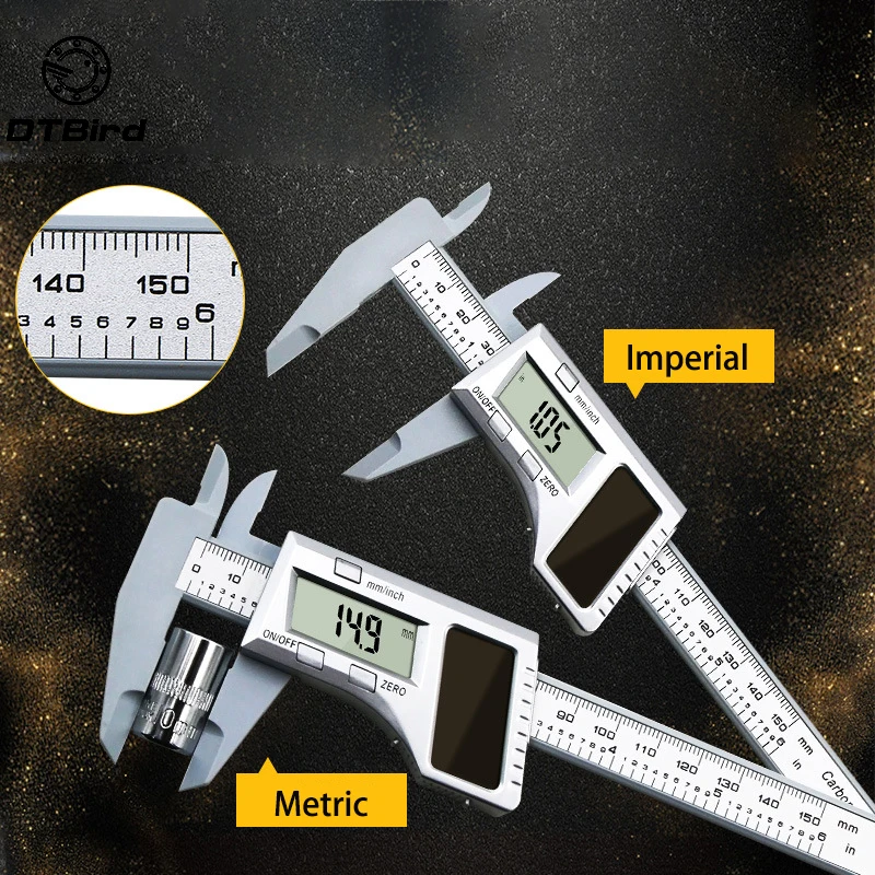 150mm 6" Inch Solar Power Digital Vernier Caliper Carbon Fiber ...