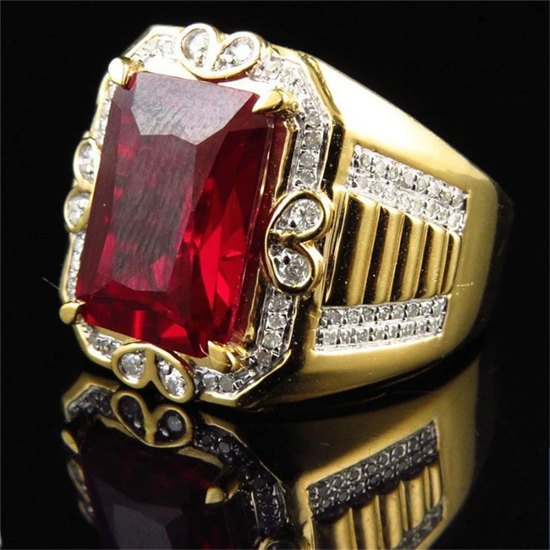 Anillos de cristal rojo grande de lujo para las mujeres circón cuadrado ...