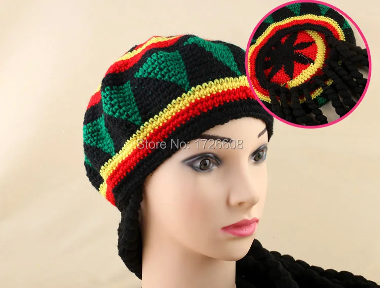 Unisex Jamaican Bob Marley Rasta Beanie Hat With Dreadlocks Wig Braided ...