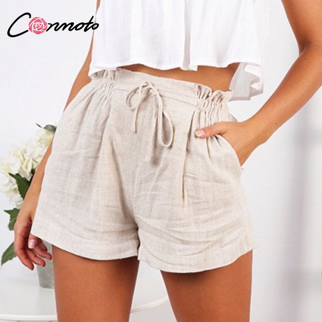 FREE SHIPPING Casual Beige Holiday Beach Lace up Thin Shorts Women 2019 ...