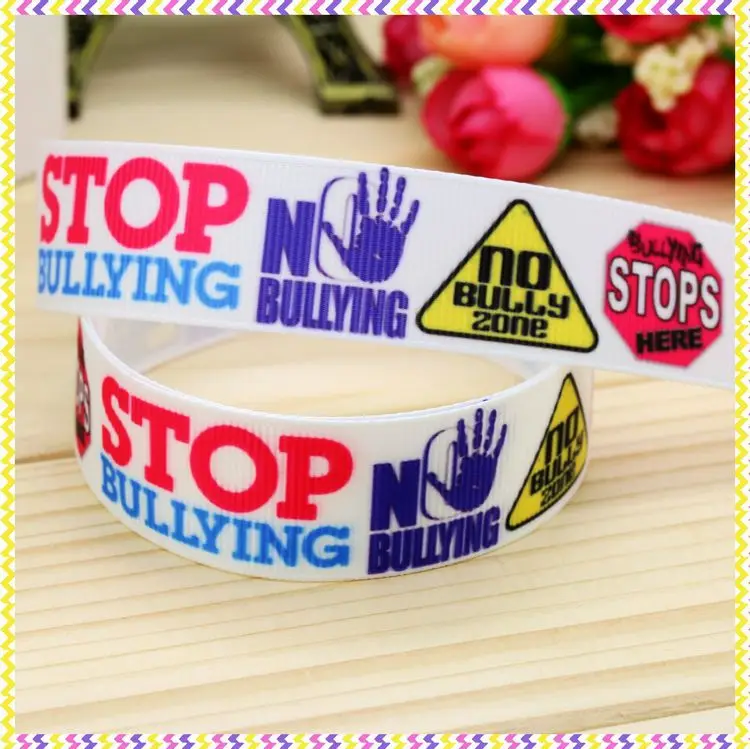 New-7-8-Free-shipping-stop-bullying-printed-grosgrain-ribbon-hair-bow ...