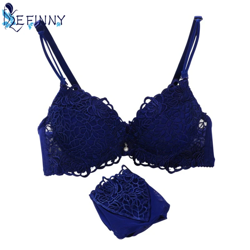 Women Sexy Bra Set Flower Embroidery Lace Push Up Bras Set Underwire
