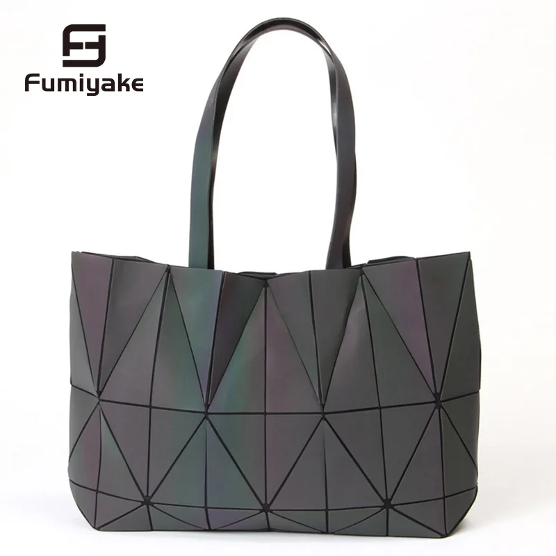 Women Luminous Bag Geometry Diamond Tote Shoulder Bags Laser Silver ...