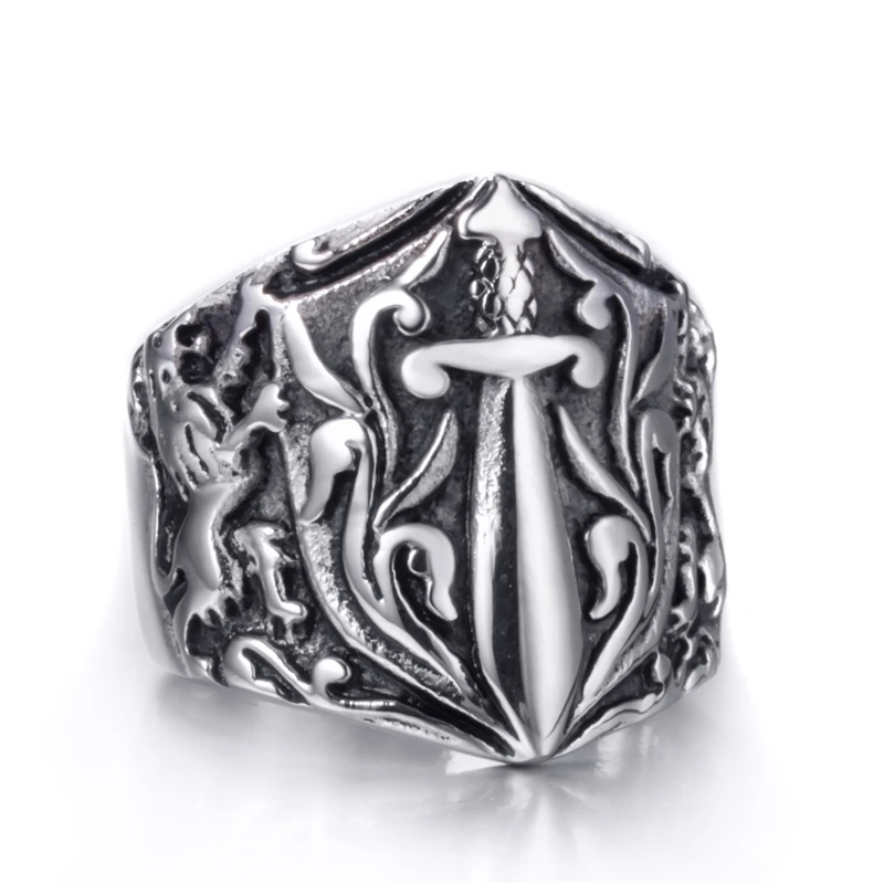 Men's Silver Lion Sword King Noble Knight Stainless Steel