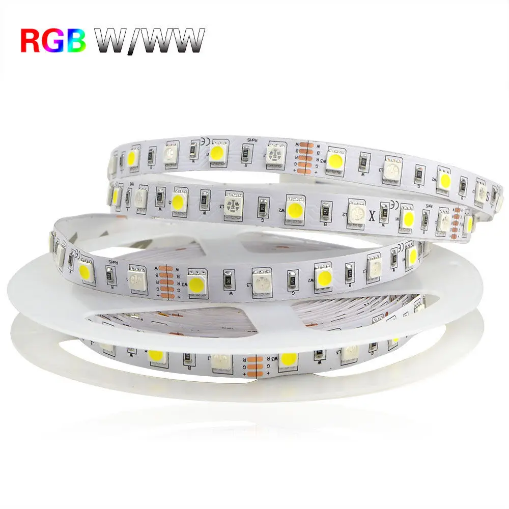 DC12V 5M RGBW (RGB+White) RGBWW (RGB +Warm White) SMD 5050 LED Strip ...