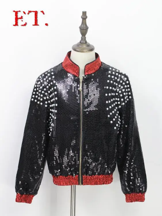 New Nightclub male singer clothes DS bar DJ black sequins stage coat ...