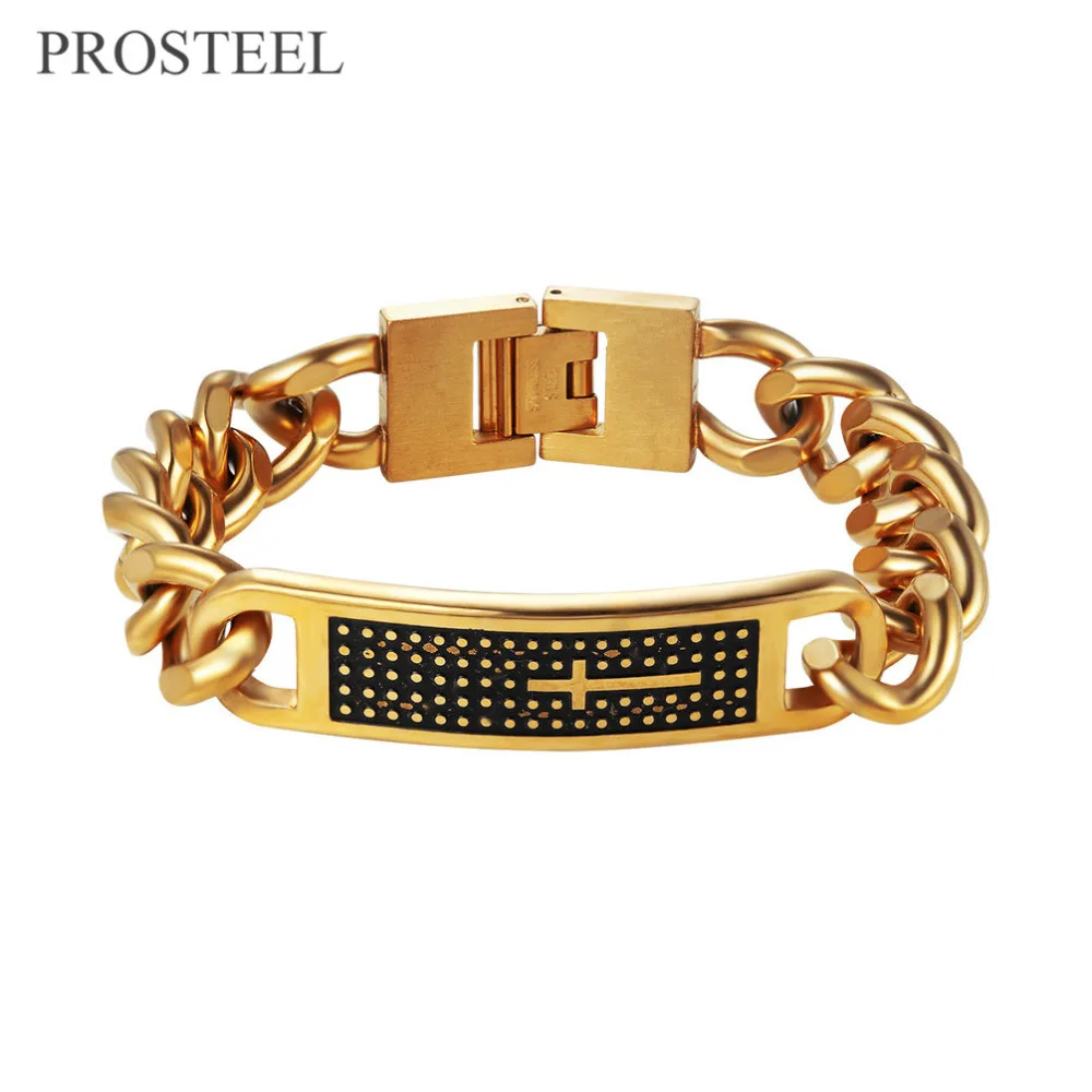 PROSTEEL Cross Bracelet Men Jewelry Christian Stainless Steel Cuban ...