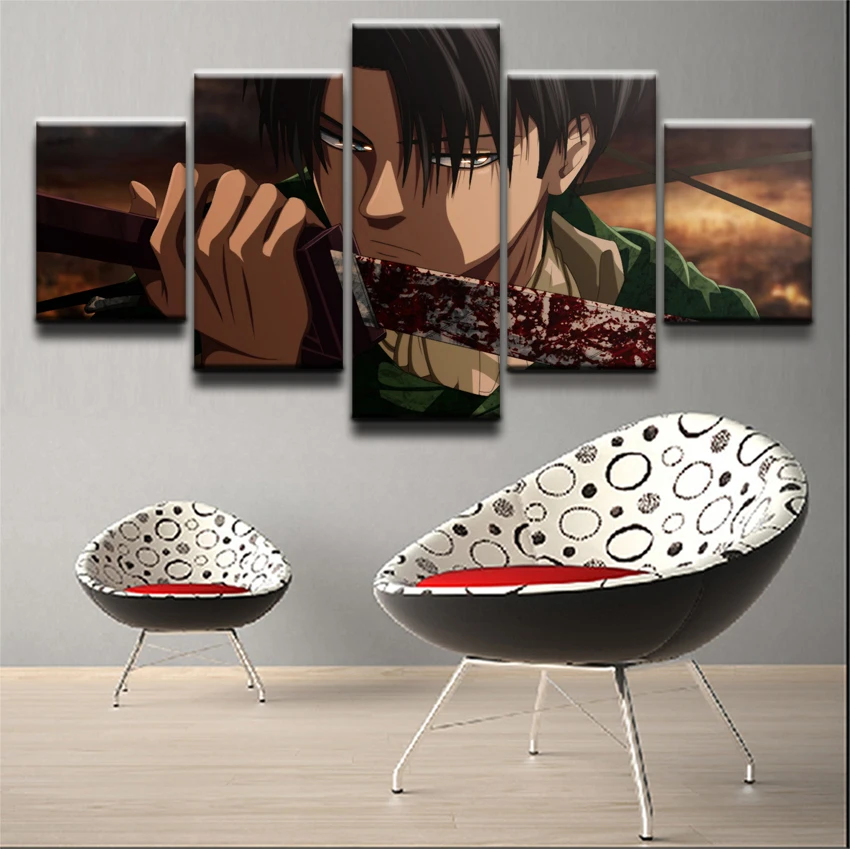 Canvas Poster Home Decor Living Room Framework 5 Piece Print Attack on ...