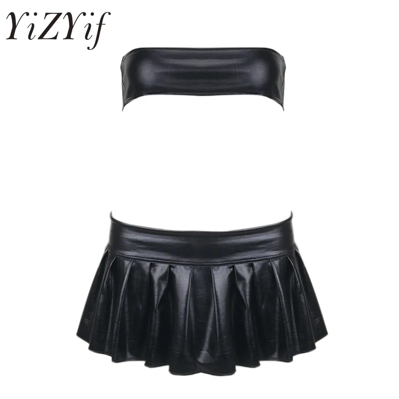 Yizyif Sexy Women Lingerie Patent Leather Cosplay Costume Wet Look