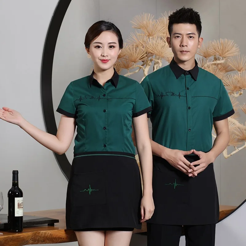 Waiter-Overalls-Short-sleeved-Hotel-Waitress-Uniform-Chinese-Tea ...