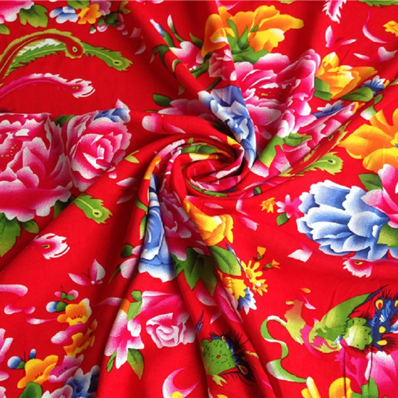 50cm*145cm Chinese jubilant style print rayon fabric peony phoenix ...