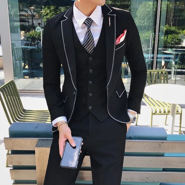 3pc Men Suit Korean Autumn Winter New Wedding Tuxedo Groom Formal Wear ...