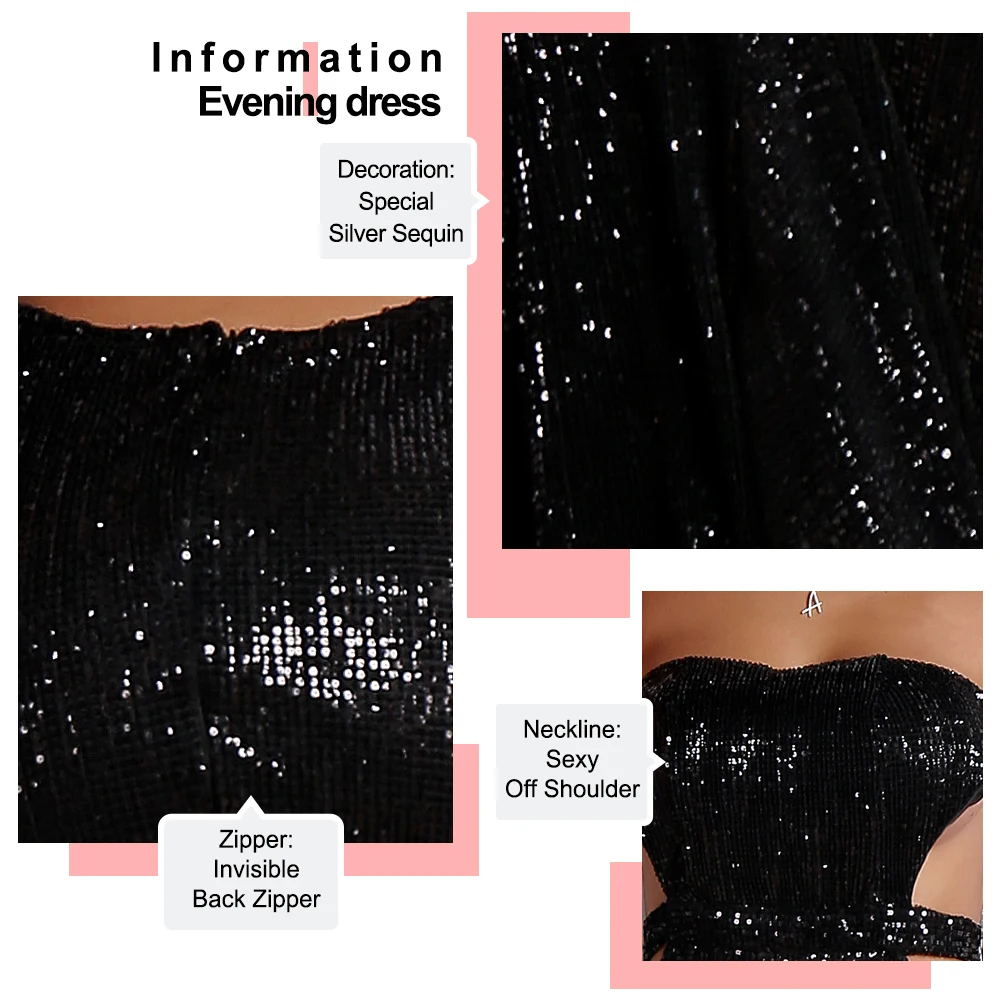 Missord 2022 Women Sexy Off Shoulder Feather Long Sleeve Sequin Floor