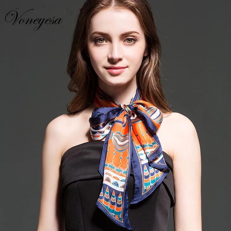 New Women Printed Silk Scarf Skinny Pure Silk Long Neckerchief 2017 Office Lady Sexy Chiffon