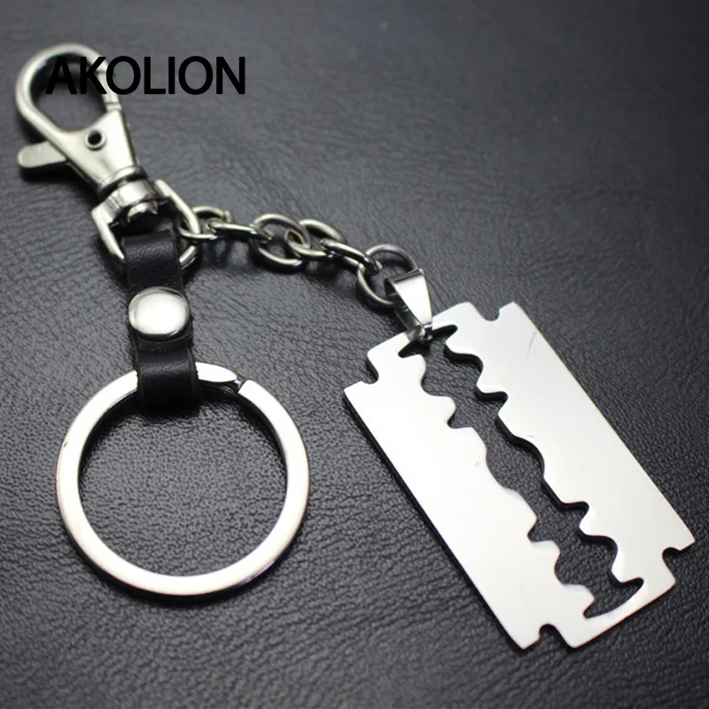 Punk Stainless Steel Metal Razor Blade Shape Pendant Keychain for ...