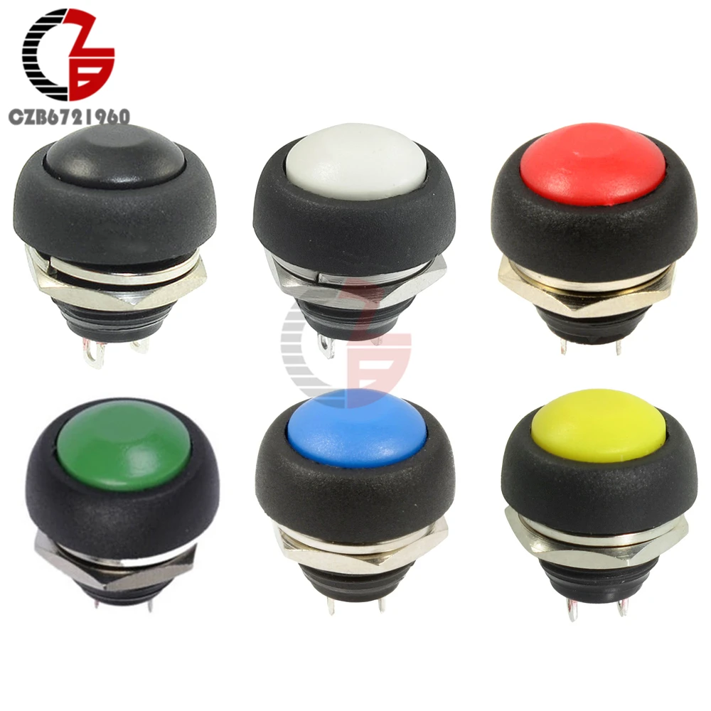 2Pin 12mm 1A 250V PBS 33B Waterproof Momentary Push Button Switch Mini ...