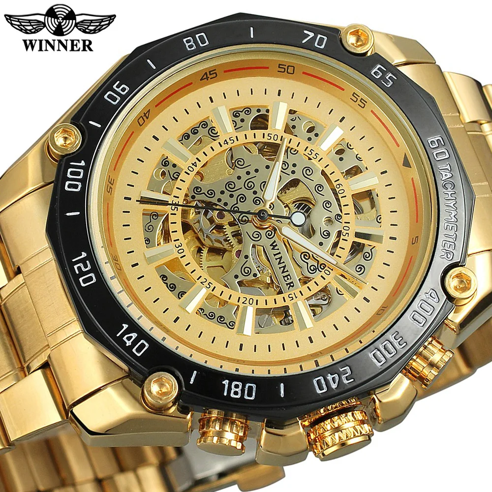 WINNER Sport Design Bezel Gold Automatic Watches Top Brand Luxury Clock ...