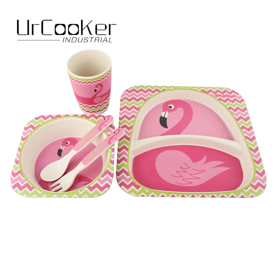 Urcooker Flamingo children tableware suit environmental dinner set ...