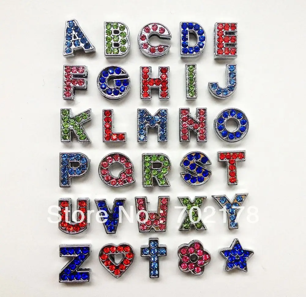130pcs 8mm A Z Mixed rhinestone Slide letters rhinestone letters-in ...