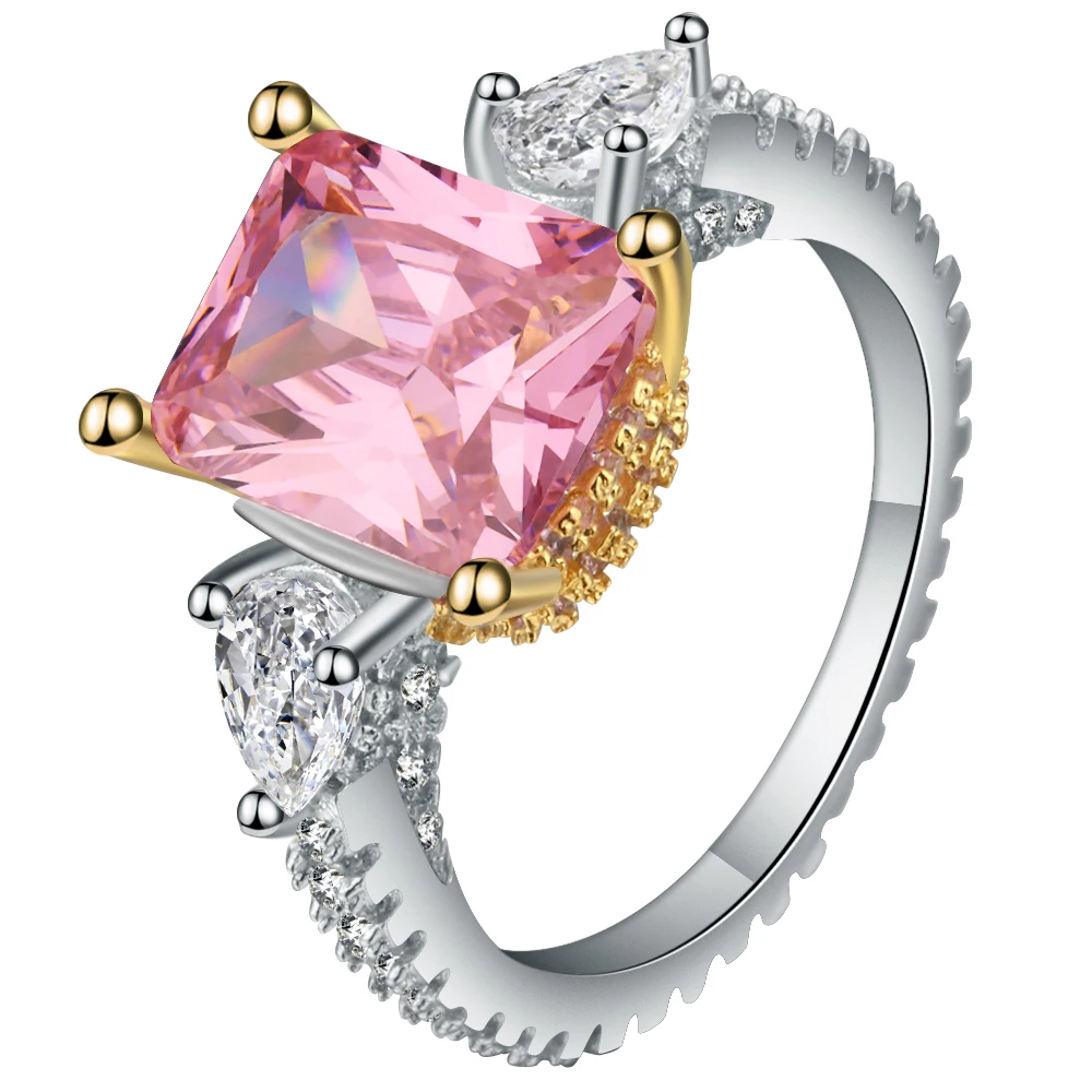 Luxury Micro Pave Pink Claw Square Design Jewelry Rings White Gold ...