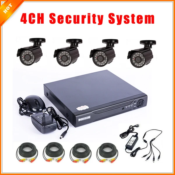New CCTV 4CH Full D1 H. 264 DVR Security System CMOS 700TVL Outdoor Day ...