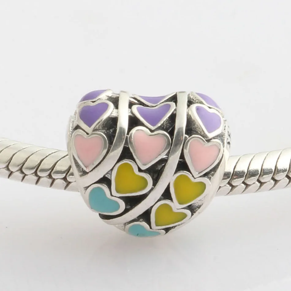 Authentic 925 Sterling Silver Bead Charm Multi Color Hearts Charm Mixed ... Authentic 925 Sterling Silver Bead Charm Multi Color Hearts Charm Mixed ...