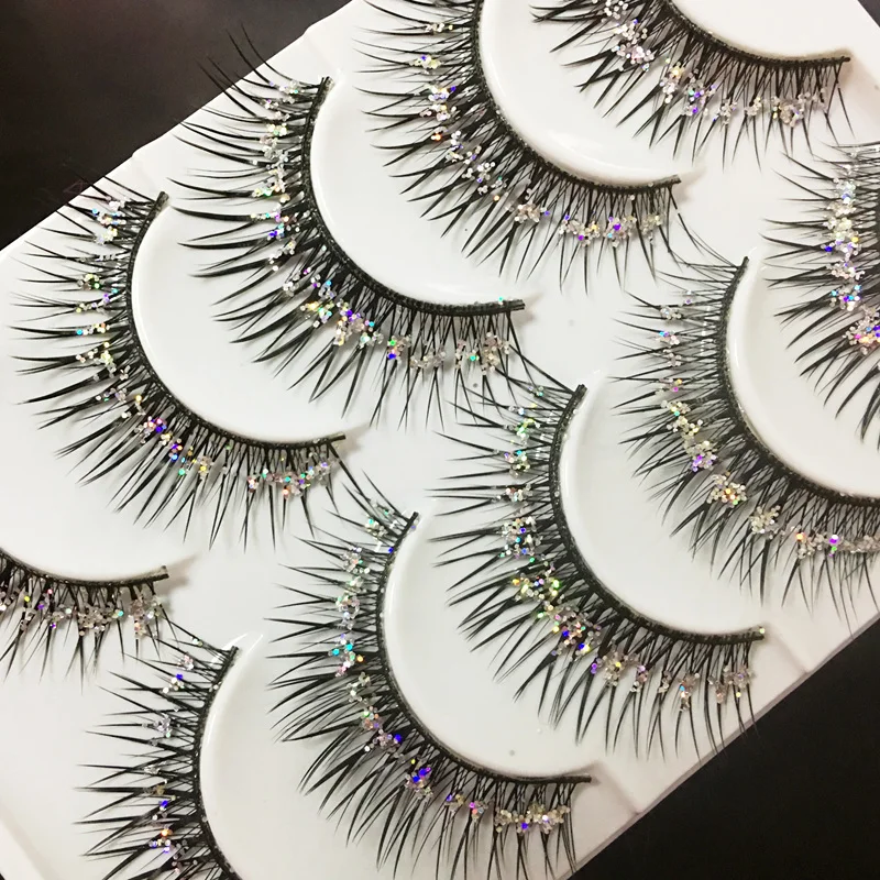 New-5-Pairs-Handmade-False-Eyelashes-Silver-Glitter-Thick-Fake ...