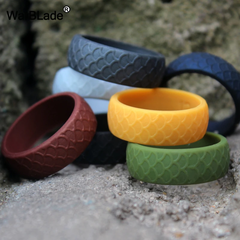 8.7mm Fish Scale Patter Food Grade FDA Silicone Rings Men Wedding ...