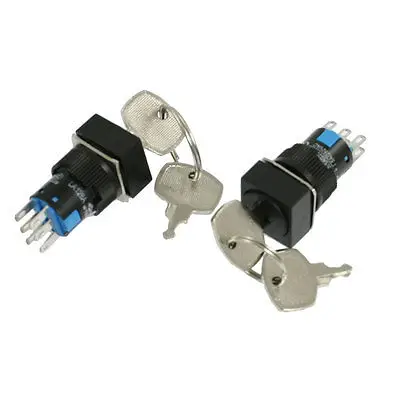 Panel Mount DPDT 3 Position Square Key Lock Push Button Switch AC 250V ...