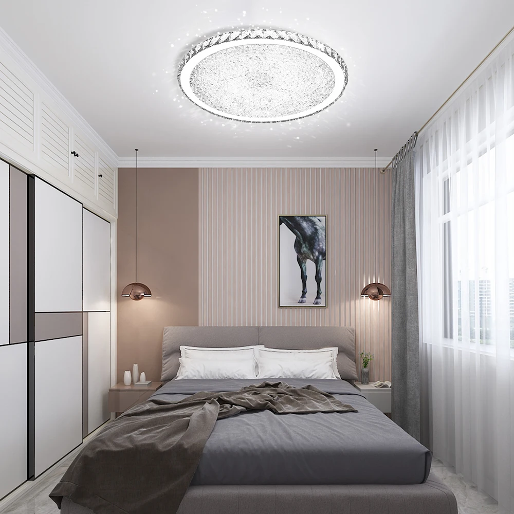 Modern luxury chrome round crystal ceiling lighting bedroom living room ...