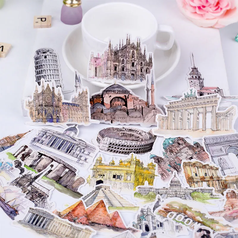 Diy Watercolor Architectural Landscape Stickers Travel Around The World ...