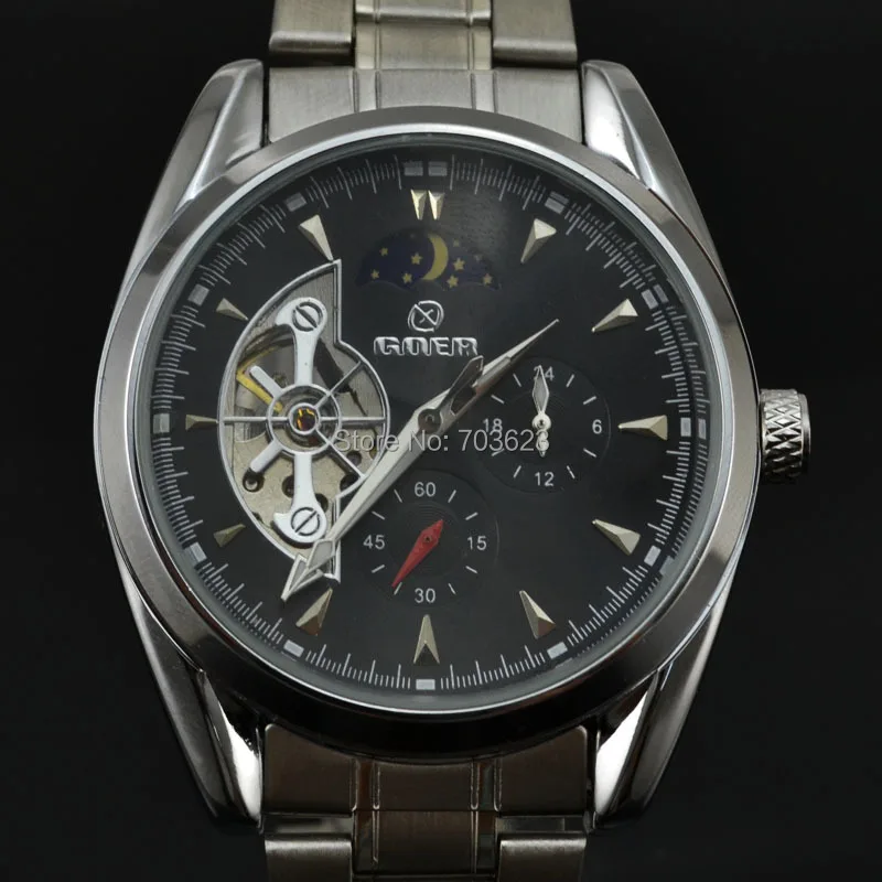 Low Price GOER Tourbillon Moon Phase Automatic Mechanical Watch Men ...