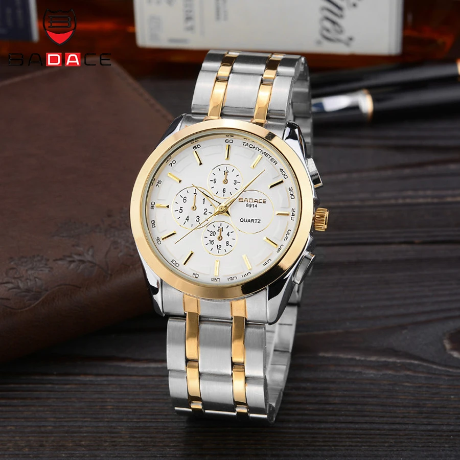 BADACE New Fashion Men Quartz Watch 2018 Gold Wristwatch Mens Stainless ...